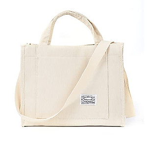 Valleycomfy Vintage Casual Corduroy Tote Bags Crossbody Bag Purse for Women Travel Shoulder Bags Handbags Eco Bag,Beige,Large