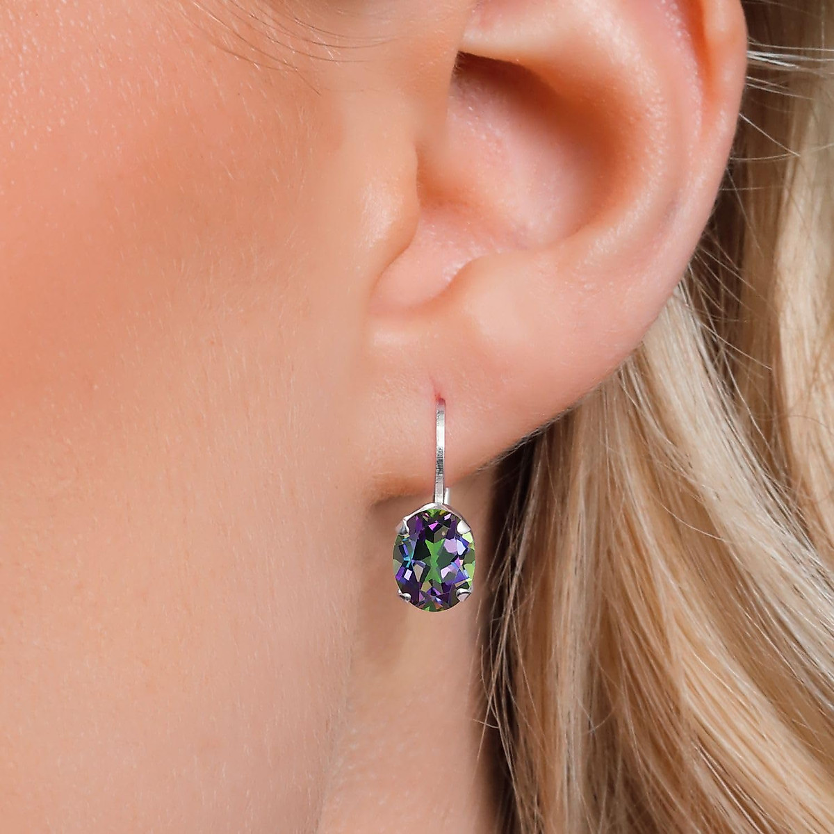 Gem Stone King 925 Sterling Silver Genuine Gemstone Birthstone Leverback Earrings | Oval 8X6MM Drop Dangle Earrings for Women