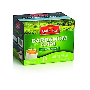QuikTea Unsweetened Cardamom Chai Tea Latte - 40 Count (4 Boxes of 10 Each)