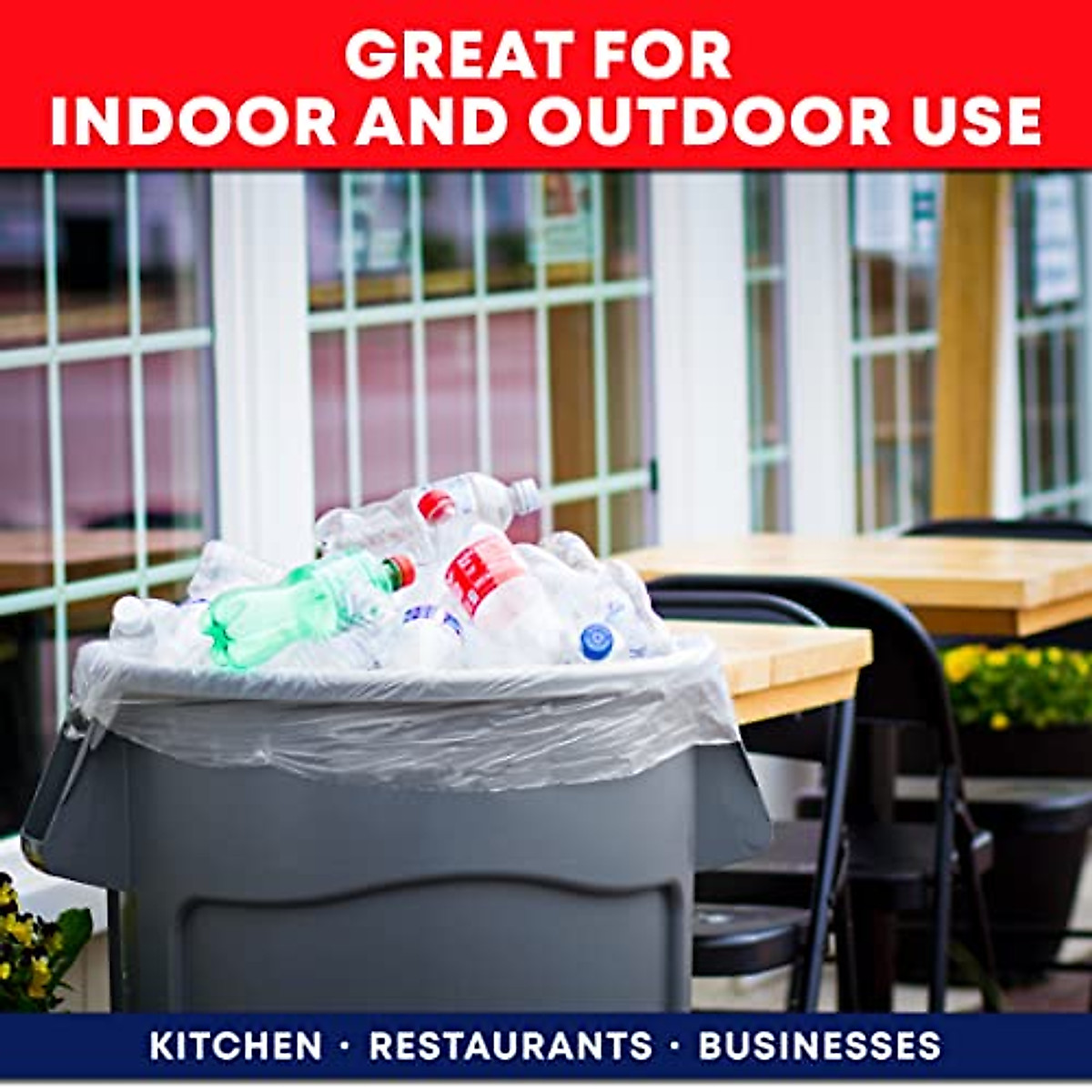 55 Gallon Clear Trash Bags, (50 Bags w/Ties) Large Clear Plastic Recycling Garbage Bags.