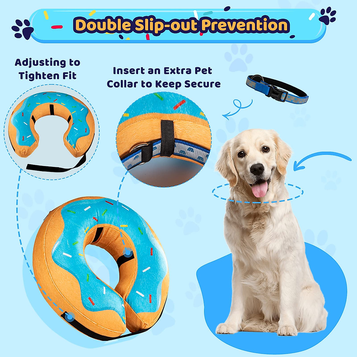 Grand Line Donut Inflatable Collar for Dogs and Cats, Soft Recovery Dog Cone After Surgery, Protective Pet Neck Cone for Small, Medium, Large Dogs, Not Block Vision (Blue, L)