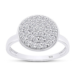 Wishrocks Round Cut White Cubic Zirconia Pave Disc Ring Jewelry For Women in 14k White Gold Over Sterling Silver Ring Size- 7