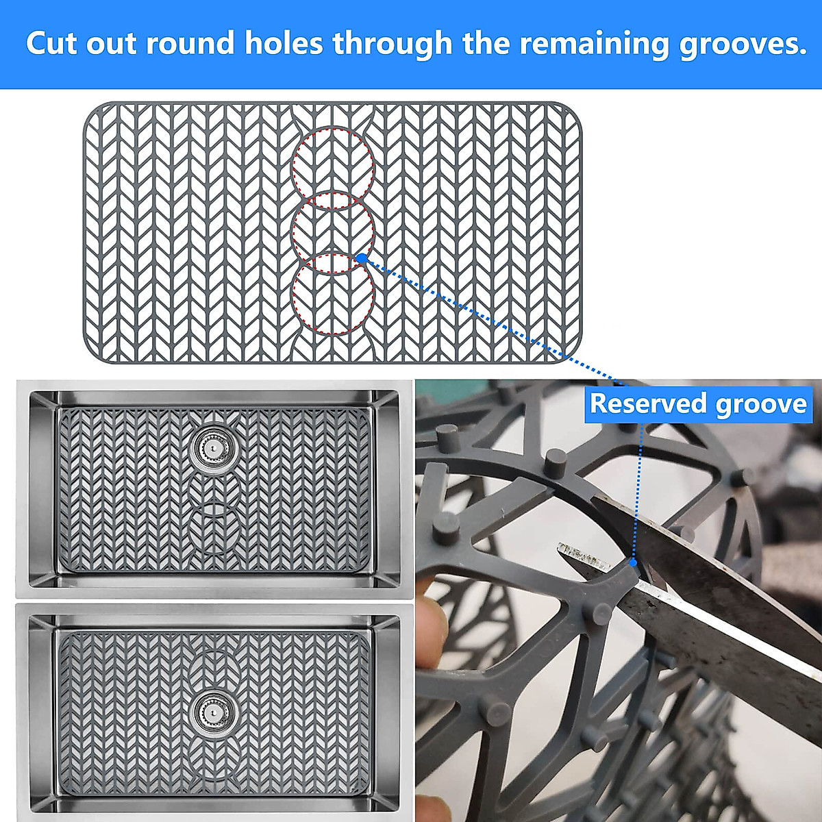 Kitchen Sink Mats Can be Sheared, JIUBAR 29.5"X15" sink protectors for kitchen sink with Rear Drain or Center Drain for Bottom of Farmhouse Stainless Steel Porcelain Sink