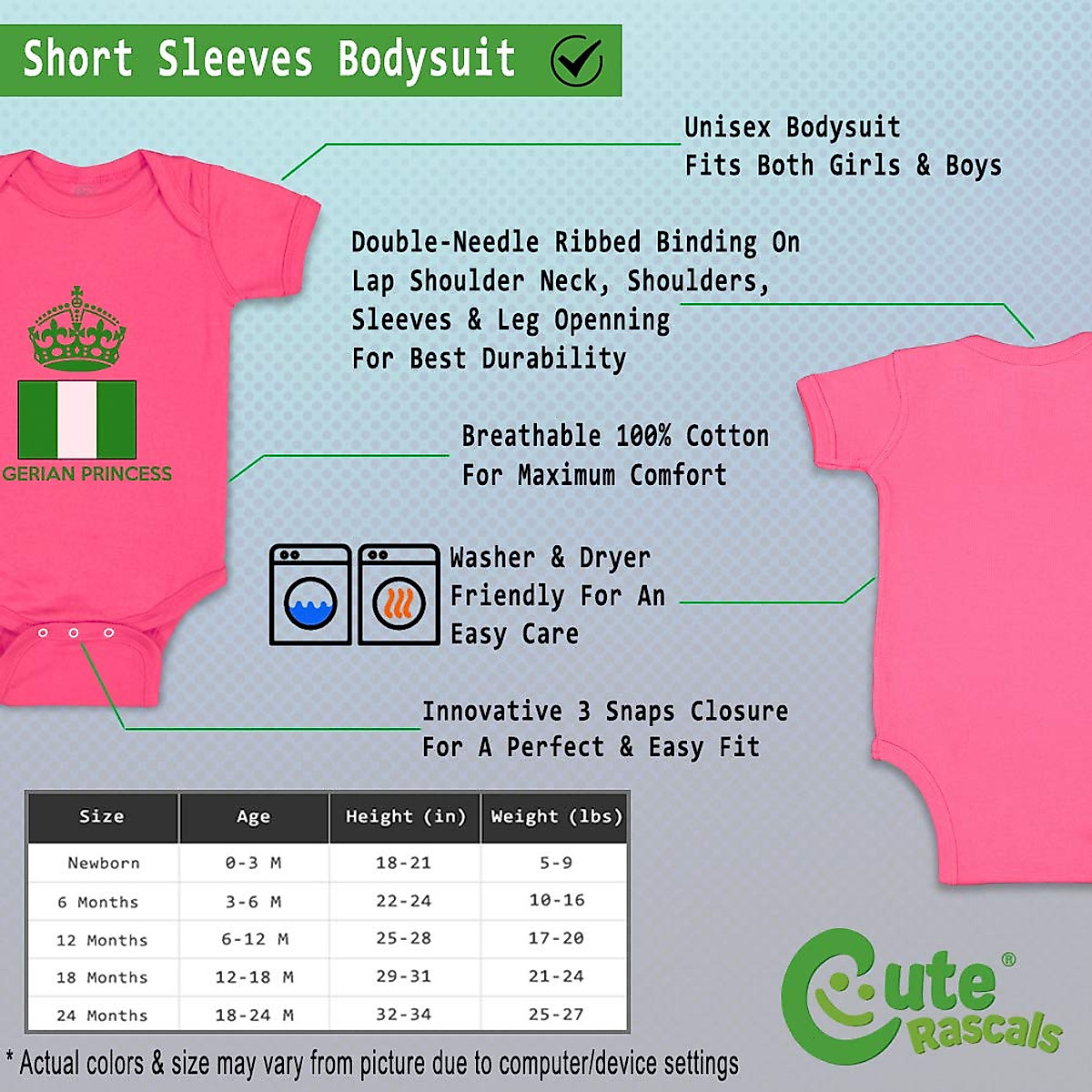 Custom Boy & Girl Baby Bodysuit Nigerian Princess Crown Funny Cotton Baby Clothes Hot Pink Design Only 12 Months