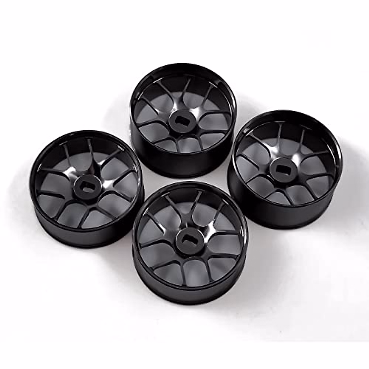 Abendor 4Pcs Metal 1/24 1/28 RC Car Drift Wheels, [2N+2W] 22mm 1/28 RC Car Drift Hubs for BBS Mini-Q HGD1 Mini-D DRZ Wltoys K969 K989 Rc Car Upgrade Parts (Black, 3.5 Degree)