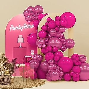 PartyWoo Magenta Balloons, 140 pcs Magenta and Metallic Magenta Balloons Different Sizes Pack of 18 Inch 12 Inch 10 Inch 5 Inch for Balloon Garland or Arch as Party Decorations, Pink-Y39 & Pink-G114