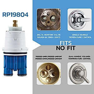 RP19804 Shower Cartridge Compatible with Delta 1300/1400 Series Single-Handle Shower Faucet, Suitable for Delta Select Monitor Valve body(1993-2007), Includes RP22734 Bonnet Nut