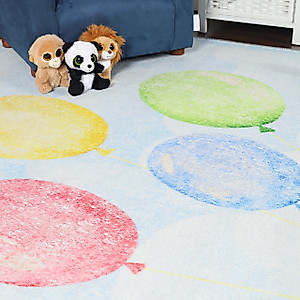 SUPERIOR Kids Indoor Area Rug, Elephant Design, Cute Rugs for Bedroom, Nursery, Playroom, Living Room, Entryway, Unique Accent, Soft Cotton Backed Rugs, Nursery Collection, 4' x 6', Baby Blue