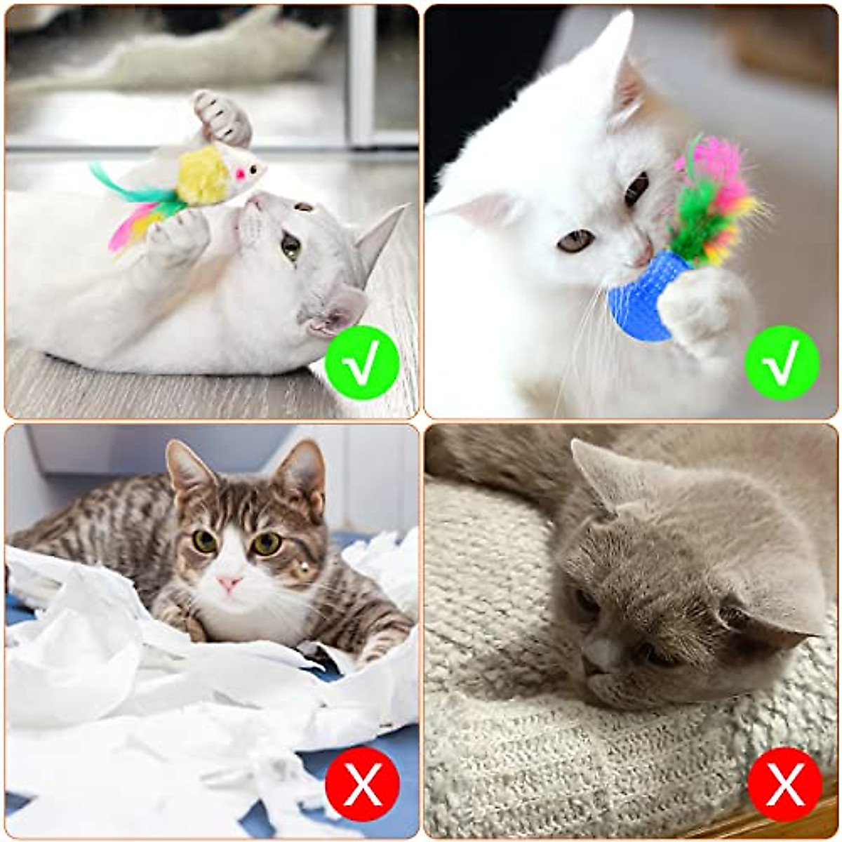 Oziral Cat Toys Set 32 PCS Kitten Toys Assortments Including 3 Way Tunnel Cat Feather Teaser Wand Sisal Mice Bell Balls Crinkle Balls Interactive Cat Toys for Indoor Cats Kitten