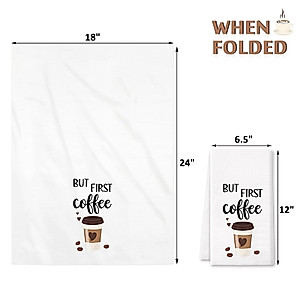 Vansolinne Coffee Kitchen Towels Funny Dish Towels Coffee bar Decor Set of 4 - Decorative Waffle Towels，Funny Hostess Gift,Housewarming Gift,Wedding Shower Gift,Gifts for Mom