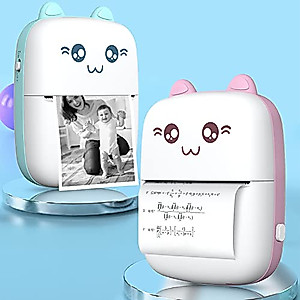 EMVANV Mini Pocket Thermal Printer, Portable Bluetooth Compatible Travel Printer Label Printer Printable Photos, Lists, QR Codes, Notes with Printing Paper(Blue)