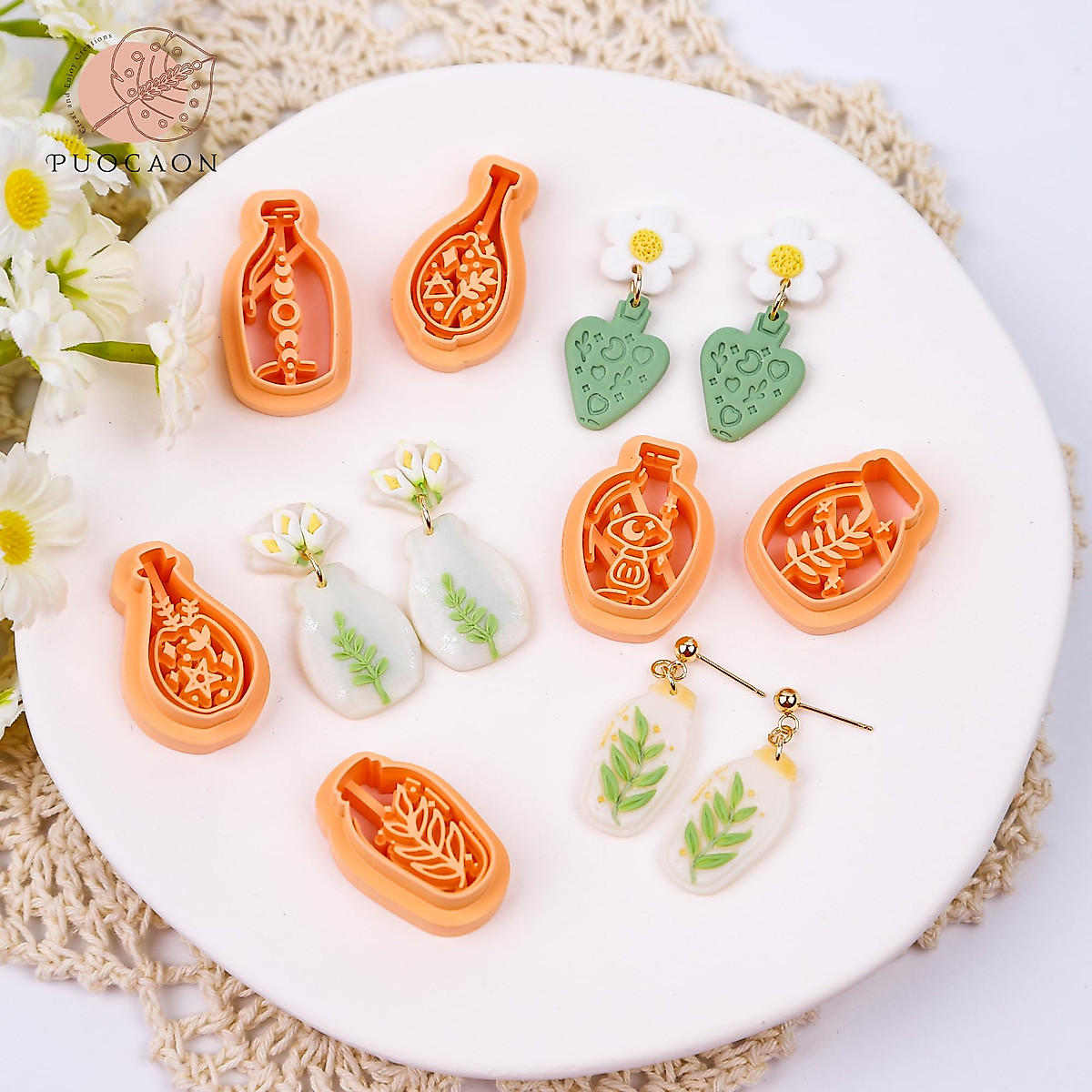 Puocaon Boho Bottle Polymer Clay Cutters - 6 Design Clay Cutters for Polymer Clay Jewelry, Crescent Moon Clay Cutters for Earrings, Mushroom Clay Jewelry Cutters, Potion Bottle Clay Earring Cutters