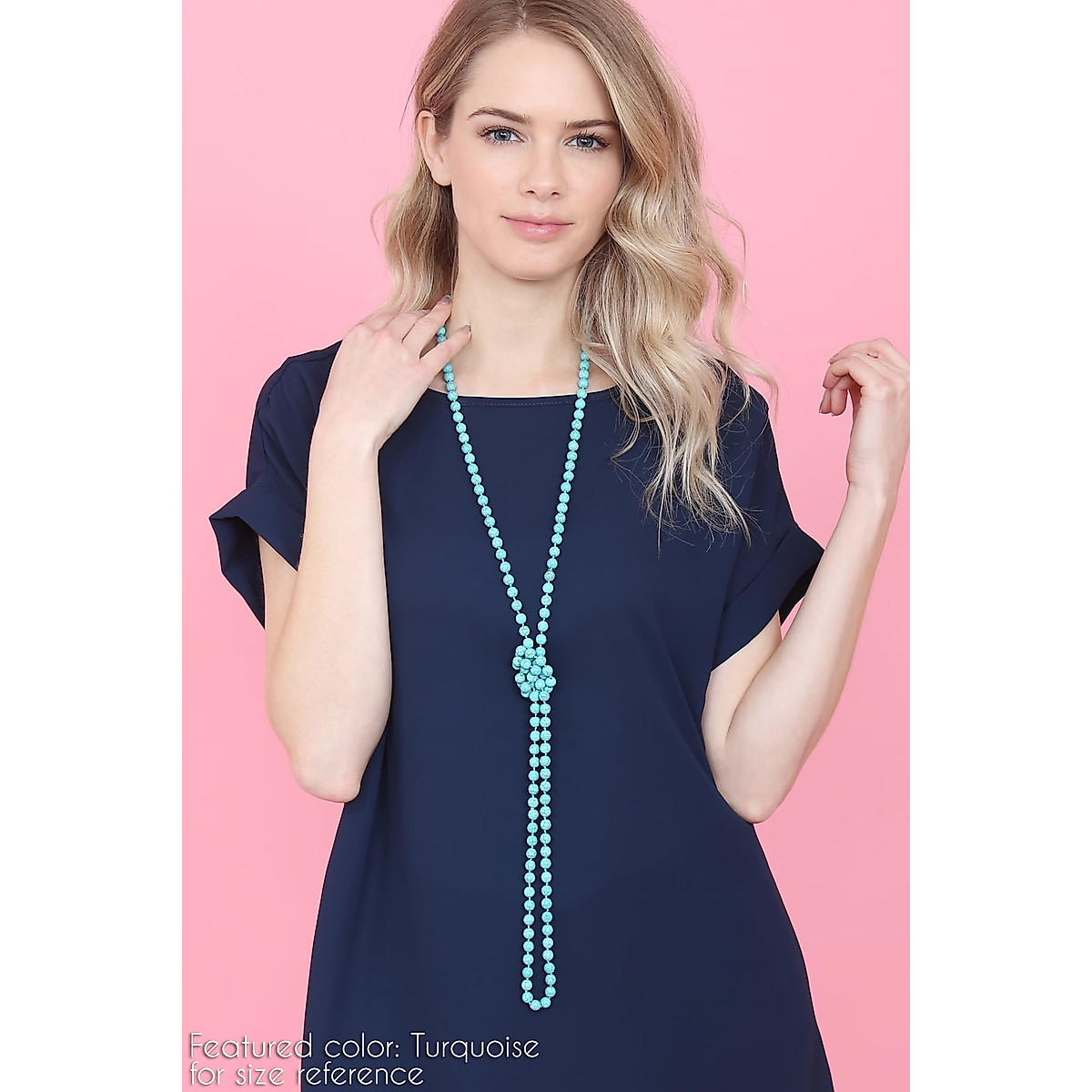 Bead Strand Versatile 60" Long Wrap Necklace - Handmade Knotted Multi Layer Sparkly Crystal, Semi Precious Natural Stone, Lava, Glass Faux Pearl (Natural Stone Bead - Green Agate)