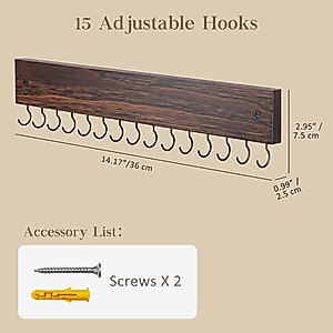 Lolalet Wooden Necklace Holder for Wall with 15 Hooks, Necklaces Hanger Easy Install Wall Mount Necklace Organizer, Jewelry Hangers for Chains, Bracelets, Earrings -Brown