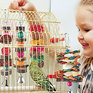 Bissap Bird Chew Toys, 7 Packs Parakeet Natural Wood Toys Parrot Hanging Cage Toy Bird Perch Stand for Small Bird Conure Cockatiel Parrotlet Lovebird Budgie