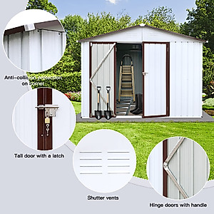 EMKK 8 x 10 ft Storage Shed Outdoor Backyard Garden Tool Shed with Hinged Door, Padlock, 2 Airy Vents, & Durable Steel for Garden, Backyard, Lawn