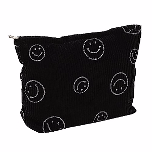 Cosmetic Bags for Women - Corduroy Cosmetic Bag Aesthetic Women Handbags Purses Smile Dots Makeup Organizer Storage Makeup Bag Girls Case Bags (Black)