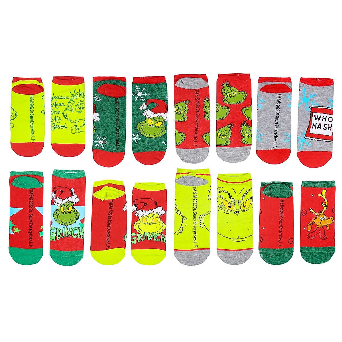 Bioworld The Grinch Merry Grinchmas 12 Grinchy Days Of Socks Mix and Match Gift Box Set