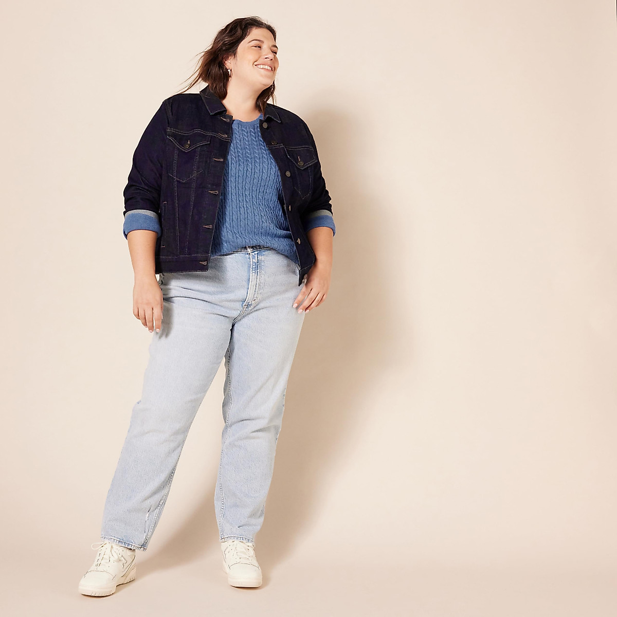 Amazon Essentials Women's Lightweight Long-Sleeve Cable Crewneck Sweater (Available in Plus Size), Blue Heather, X-Large