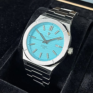 CADISEN Design Men Watches Mechanical Automatic Watch 100M Waterproof Brand Luxury Wristwatch (Light Blue)