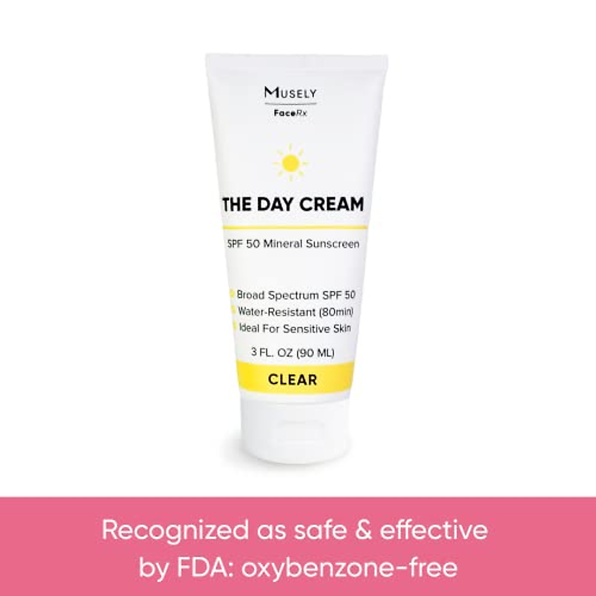 Musely Cleanser and Day Cream Mineral SPF 50, Clinical Grade Sunscreen, Broad-Spectrum, Water Resistant, 3 Fl Oz, Clear Color, 2x Bundle