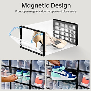 Clemate 15 Pack Shoe Storage Boxes, Clear Plastic Stackable Shoe Organizer for Closet, Shoe Box with Magnetic Door, Foldable Shoe Storage Bin, Sneaker Storage Box Shoe Rack Container Holder