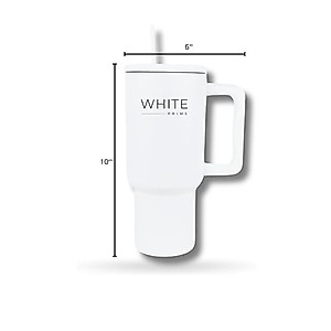 WHITE Prime 30 oz Tumbler | Simple Elegant Modern | Stainless Steel Double Wall Tumbler with handle and Straw Lid | Reusable Water Bottle Travel Mug | Cupholder Friendly | Drinkware Flasks