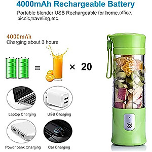 Portable Blender,Mini Personal Size Blenders for Smoothies and Shakes,USB Rechargeable Travel Juicer Cup Electric Fruit Juice Mixer with 6 Updated Blades for Travel, Sports, Kitchen,13.5Oz (Green)