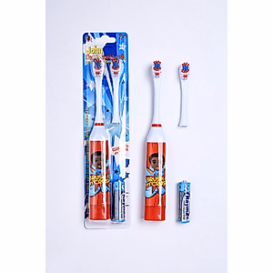 OUR REFLECTIONS Kids Battery Powered, 2 Toothbrush Heads, Soft Bristles, Ages 3 and up. (John Electric Toothbrush, Red)