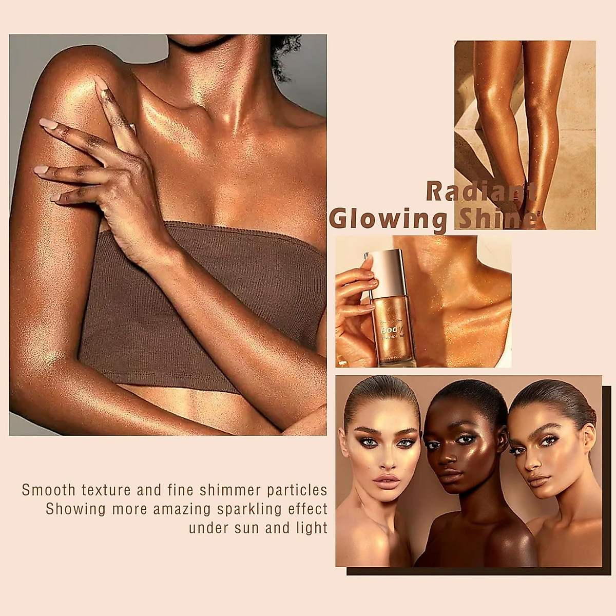 Melemando Moisturizing Body Luminizers 5 Colors Smooth and Shimmer Body Oil Long Lasting Liquid Body Highlighter for Face & Body & Leg (40ml, 03 Bronze Gold)