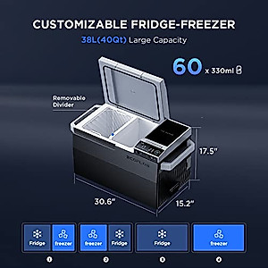 EF ECOFLOW GLACIER Portable Car Refrigerator with Battery, 40Qt(38L) Electric Cooler with Ice Maker, Dual Zone WIFI APP Control(-13℉~50℉), 12/24V DC/AC For Car, Camping, Travel, Fishing, Outdoor