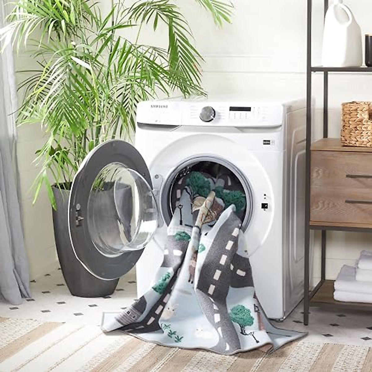 SAFAVIEH Kids Playhouse Collection Area Rug - 6'7" x 9', Blue & Dark Grey, Non-Shedding Machine Washable & Slip Resistant Ideal for High Traffic Areas for Boys & Girls in Playroom (KPH235M)