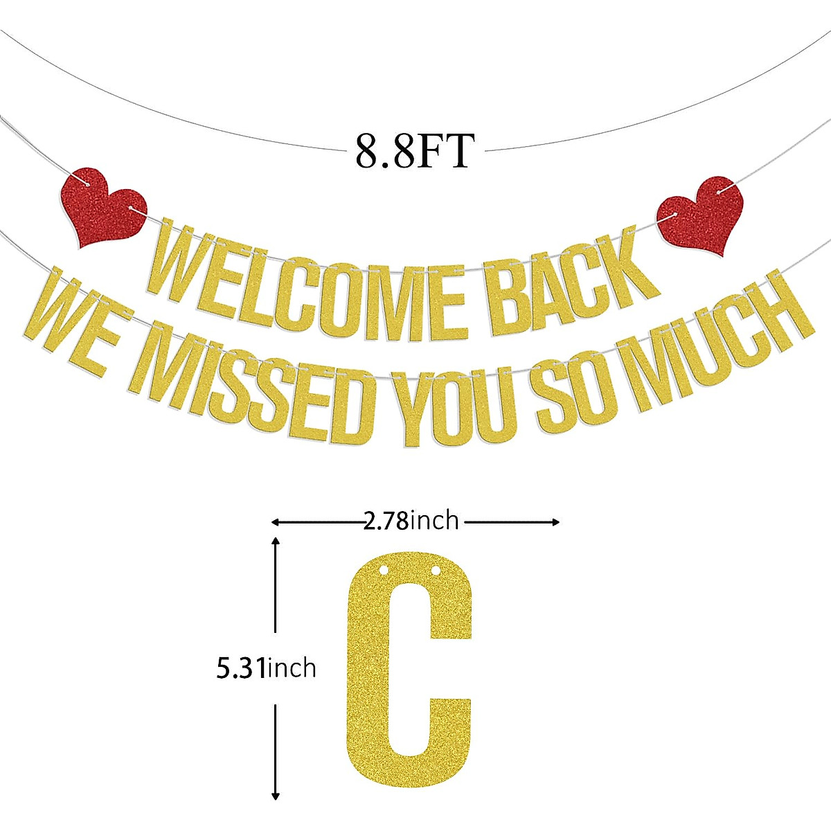 Welcome Back We Missed You So Much Banner, Welcome Back Family Party Decor, Welcome Home We Will Miss You Banner Decorations, Missed You So Much Banner Party Supplies Gold Red