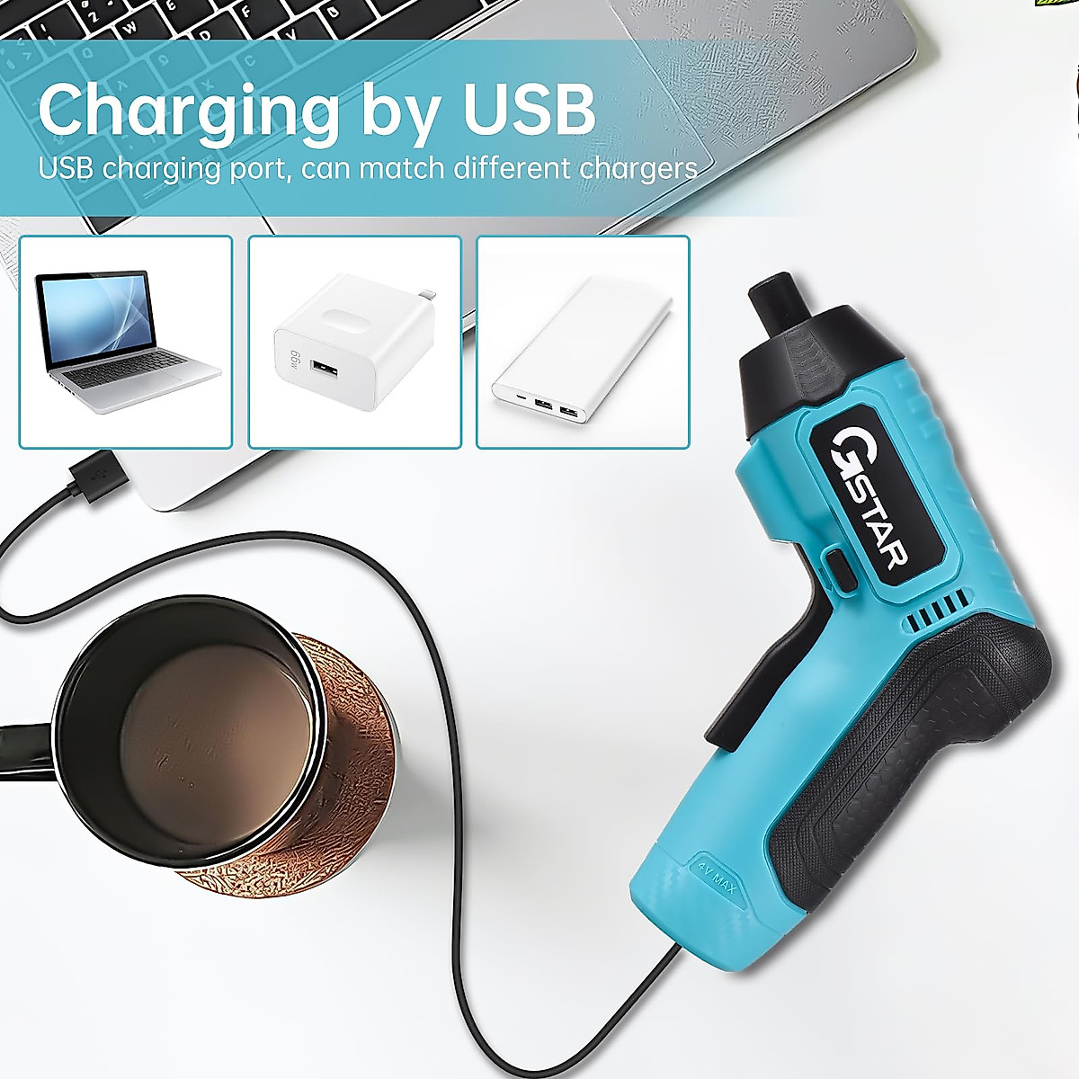 Cornesty Cordless Screwdriver Kit with CRV 50mm Magnetic Bits Set, 3.7V Electric Screwdriver Drill Ket Power Tools with LED Light, Spindle Lock, USB Charging Cable, Storage Box (Blue)