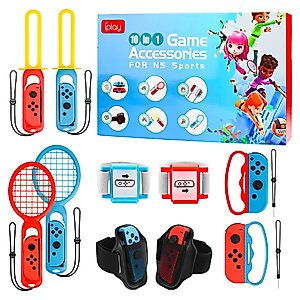 FANPL Switch Sports Accessories Bundle for Nintendo Switch Sports 2022, 10 in 1 Sports Game Accessories Kit with Fencing Game Swords, Wrist Bands, Leg Straps, Tennis/Badminton Rackets, Bowling Grip