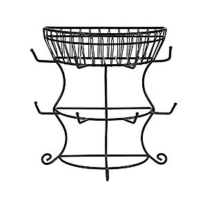 Gourmet Basics by Mikasa French Countryside Metal Mug Tree with Storage Basket, Antique Black, 14.75-Inch - 5154681