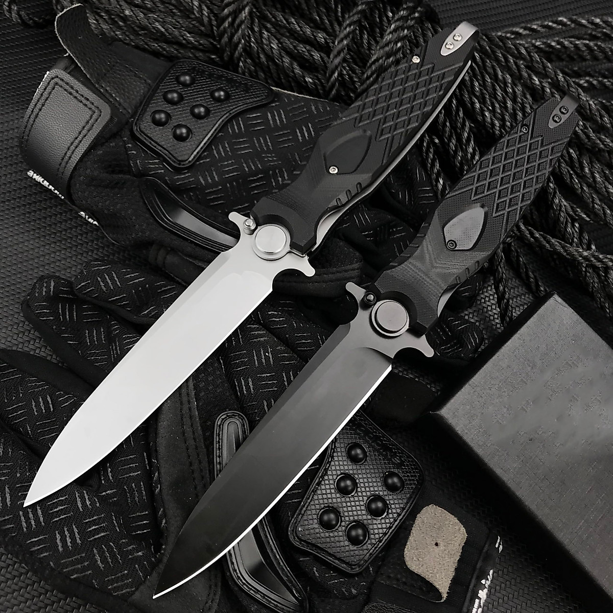 Large Flipper Assisted Opening Pocket Knife, 5‘’ D2 Steel Folding Knife with G10 Handle and Liner Lock, for EDC Survival Camping Hiking(Black)