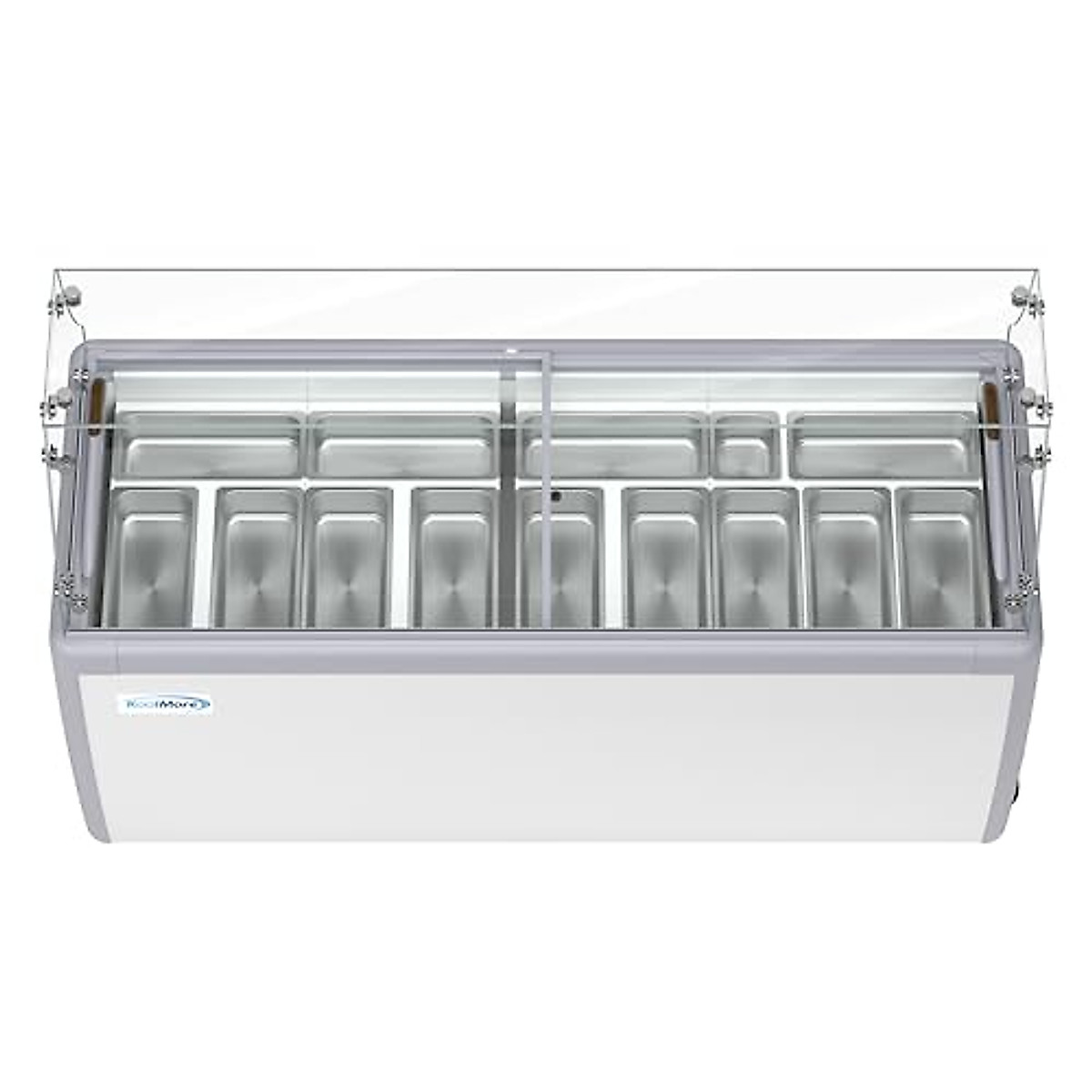 KoolMore KM-GDC-71SD-FG 70 in. 14-Pan Gelato Dipping Cabinet Display Freezer with Sliding Glass Door and Sneeze Guard, 20 cu. ft. ETL Listed