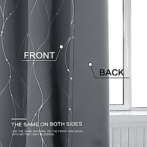 BUHUA Dark Grey Blackout Curtains, Insulated Curtains 63 Inch Length, Dining Room Curtains with Wave Printed, Energy Efficient Curtains for Bedroom 52W×63L, 2 Panels