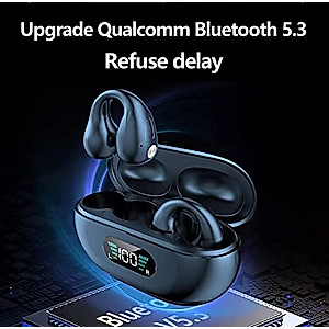 Wireless Earbuds Bluetooth Ear Clip Bone Conduction HeadphoneHi-fi Stereo with Portable Charging case Long Battery Life (Black)