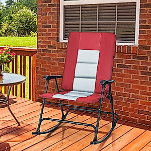 Tangkula Folding Rocking Chair, Foldable Camping Rocking Chair with Padded Seat High Back & Armrest, Support 350 lbs, Portable Chair for Indoor Outdoor Patio Lawn Backyard (1, Red)