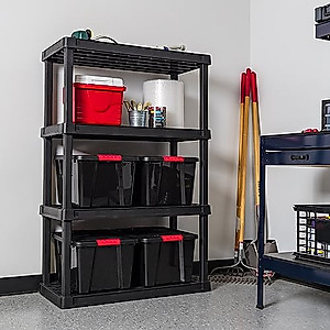 IRIS USA 4-Tier Heavy Duty Plastic Shelving Unit, 56" Tall - 100lbs per Shelf, Modular Garage Rack Storage Organizer for Home, Basement, Laundry & Utility Room, 18"D x 36"W x 56"H - Black
