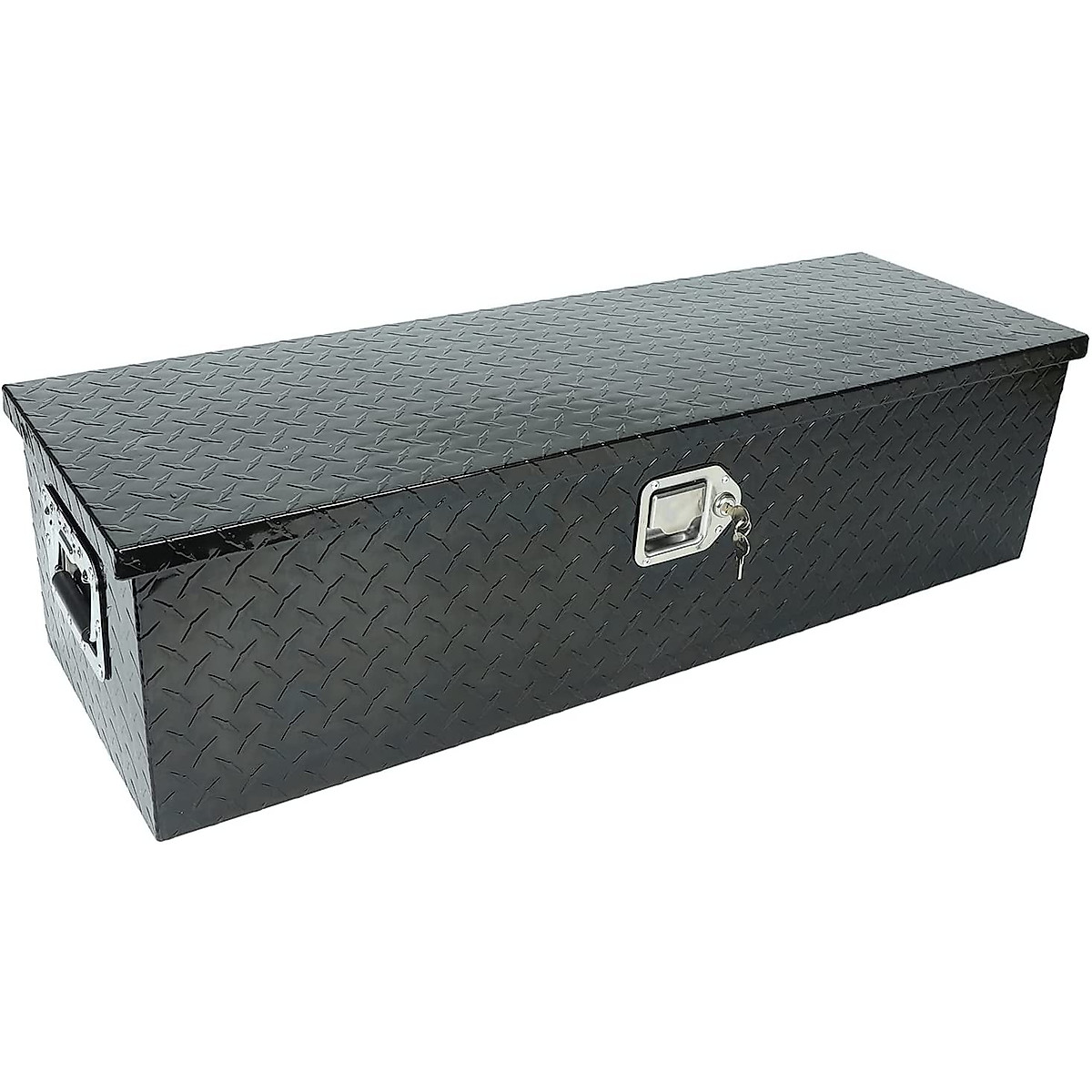 PRFFWK Diamond Plate Truck Bed Tool Box Aluminum Trailer Storage Box for Truck Bed, Pickup, RV, Trailer, Waterproof Truck Box with Side Handle and Lock Keys-39 x 13 x 10 inch,Black
