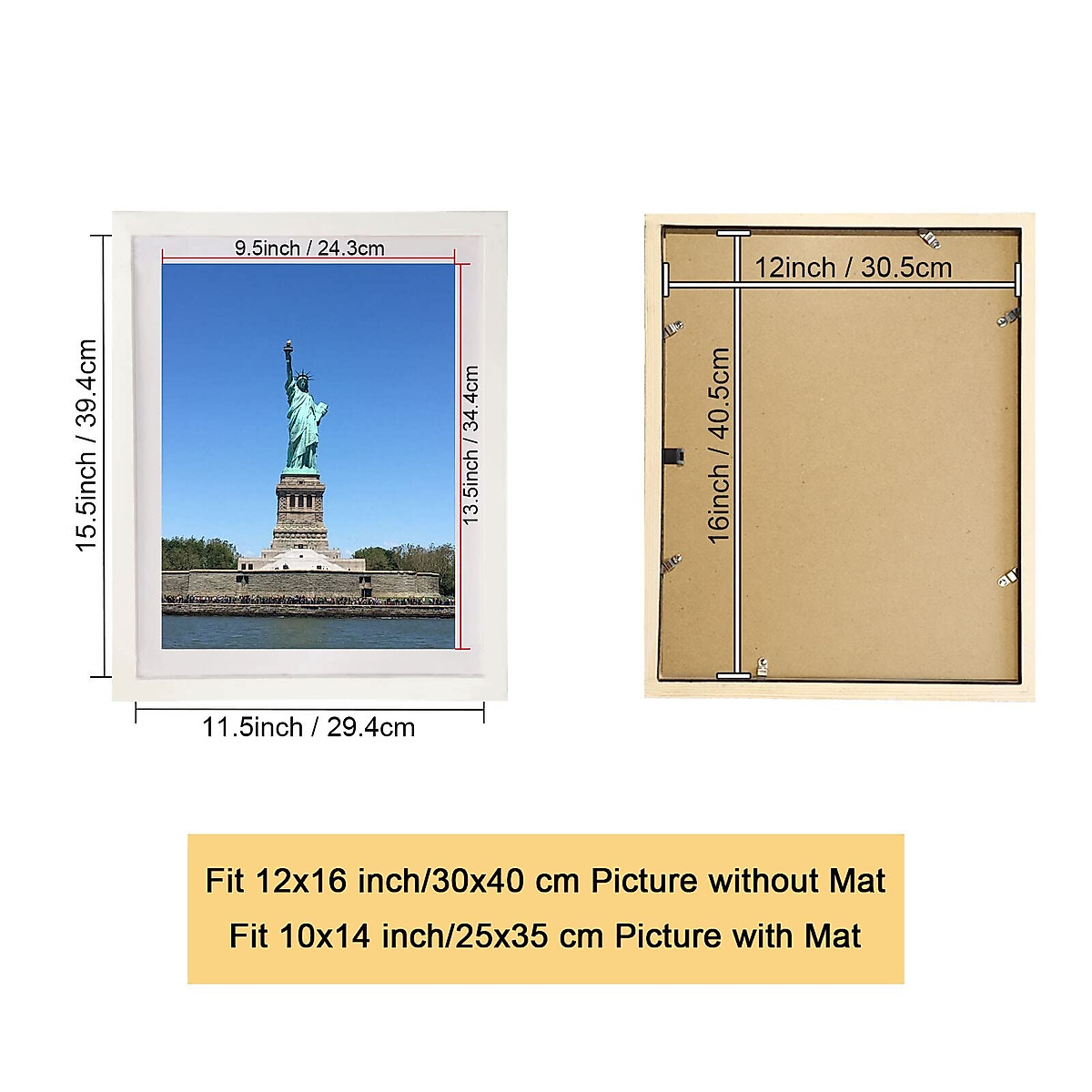 12x16 Wood Picture Frame Diamond Painting Frames 30x40cm Diamond Art Frame Display 12x16in / 30x40 cm Without Mat or 10x14 in/ 25x35cm with Mat 12 x 16 Photo Poster Frame Wall Hanging - White 3 Pack