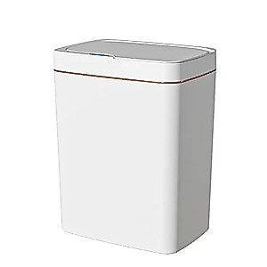Automatic Trash Can with Lid, 3.5 Gallon Touchless Garbage Can, Slim Plastic Trash Bin Waterproof Motion Sensor Wastebasket for Living Room, Bedroom, Office, Kitchen, White (No Battery)