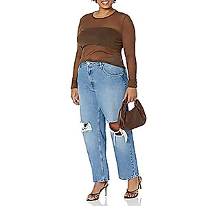 The Drop Women's Zander Mesh Long Sleeve Blouse, Coffee Bean, XXL, Plus Size