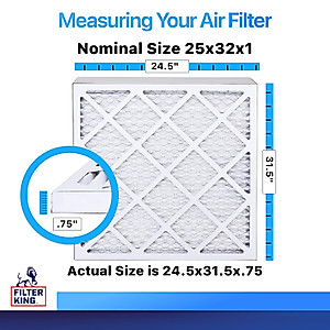 Filter King 25x32x1 Air Filter | 4-PACK | MERV 8 HVAC Pleated A/C Furnace Filter | MADE IN USA | Actual Size: 24.5 x 31.5 x .75"