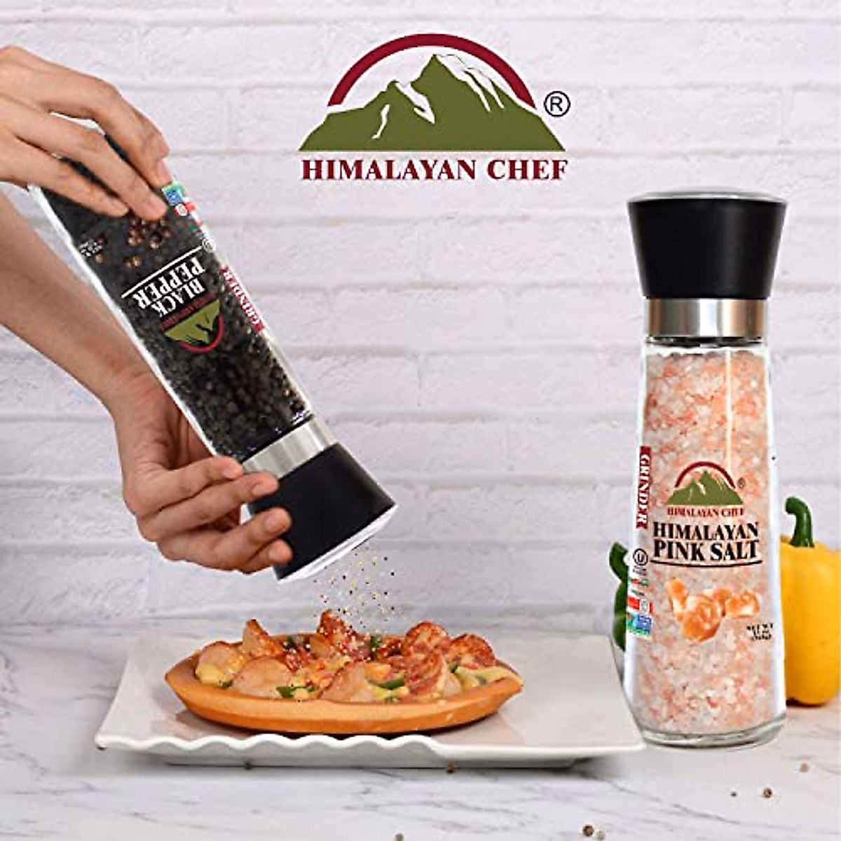 Himalayan Chef Himalayan Pink Salt & Black Pepper Grinder-Set of 2
