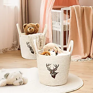 Amasava Storage Baskets 2 Pack, Small Baby Baskets Woven Cotton Rope Decorative Laundry Hampers for Blankets Toys Shoes Plants Clothes Diapers
