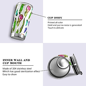 Yasala Tumbler Vibrant Feather Insulated Coffee Cup Back to School Beverage Container Office Travel Mug with Straw and Lid 20oz